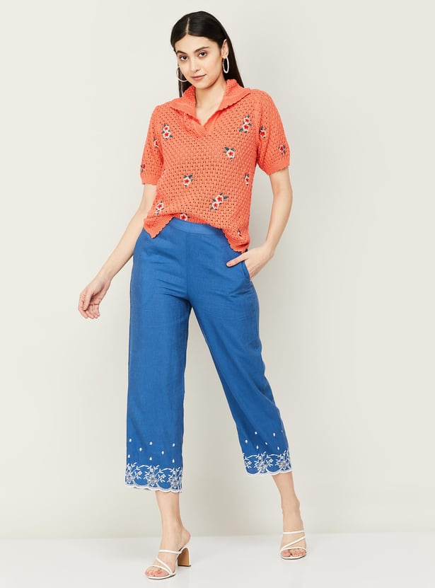 Buy GLOBAL DESI Women Solid Elasticated Straight Pants from Global Desi ...