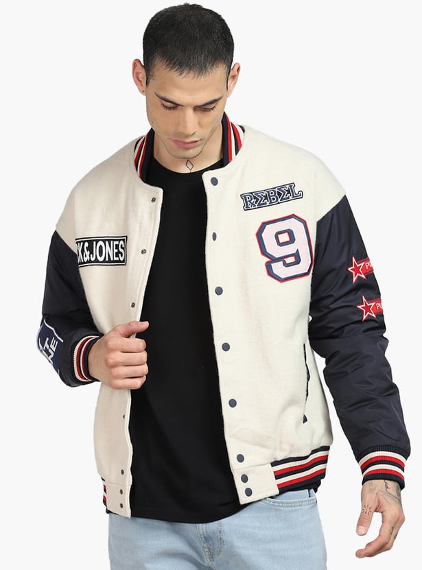 Buy JACK & JONES Men Colourblocked Regular Fit Varsity Jacket from JACK ...