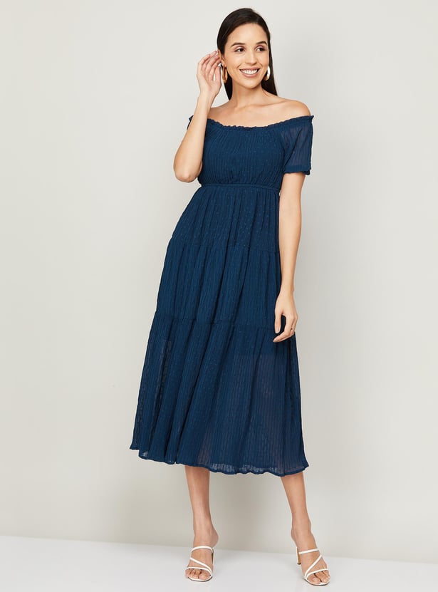 Buy CODE Women Textured Off-Shoulder Neck A-line Dress from CODE at ...