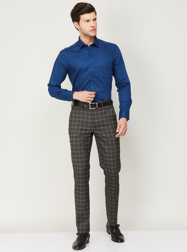 Buy CODE Men Checked Full-Length Slim Tapered Formal Trousers from CODE ...