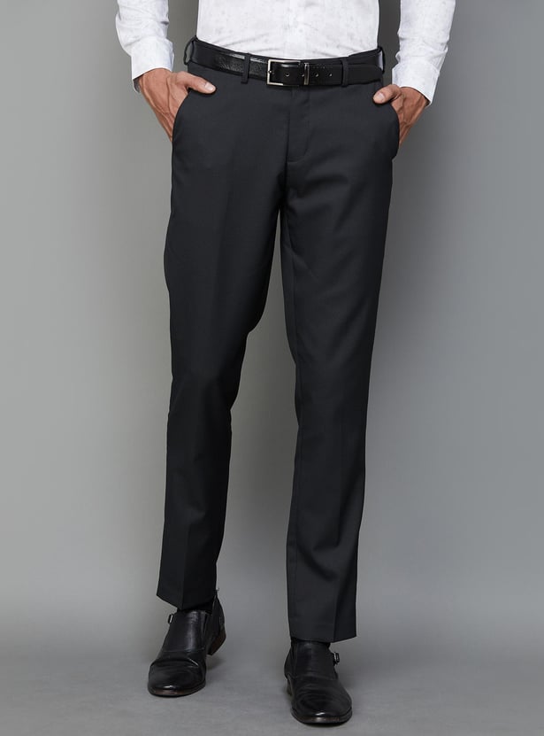 Buy CODE Men Textured Slim Tapered Formal Trousers from CODE at just ...