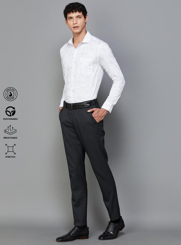 Buy CODE Men Textured Slim Tapered Formal Trousers from CODE at just ...