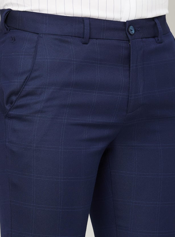 Buy CODE Men Solid Flat Front Slim Tapered Fit Trousers from CODE at ...