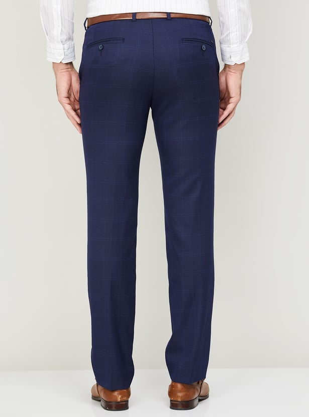 Buy CODE Men Solid Flat Front Slim Tapered Fit Trousers from CODE at ...