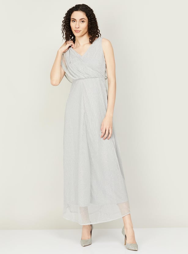Buy FABALLEY Women Textured Asymmetric Sleeves Maxi Dress from FabAlley ...