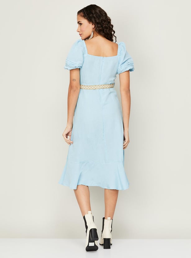 Buy CODE Women Solid Slit Detail A-line Dress from CODE at just INR 2799.0