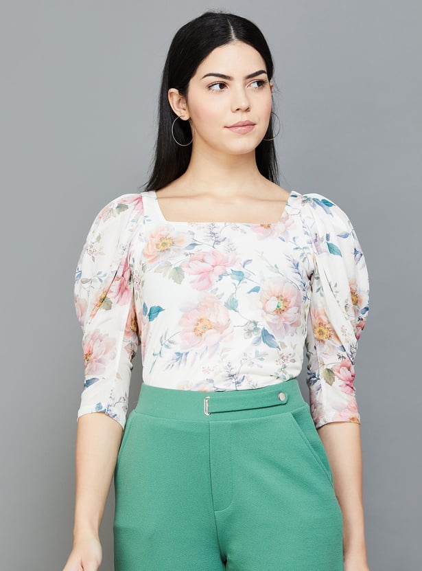 Buy CODE Women Floral Print Juliet Sleeve Top from CODE at just INR 1399.0