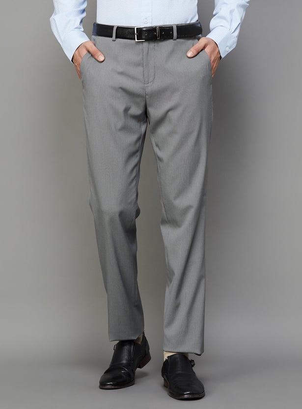 Buy CODE Men Textured Slim Tapered Formal Trousers from CODE at just ...
