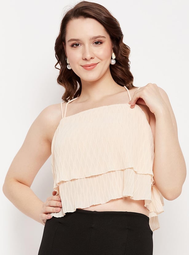 Buy MADAME Women Pleated Layered Crop Top from Madame at just INR 1899.0