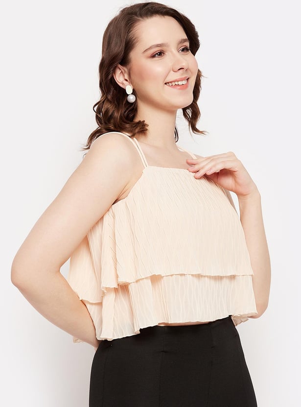 Buy MADAME Women Pleated Layered Crop Top from Madame at just INR 1899.0