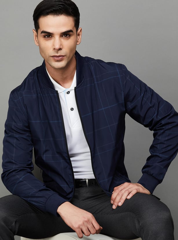 Buy CODE Men Checked Reversible Bomber Jacket from CODE at just INR 4999.0