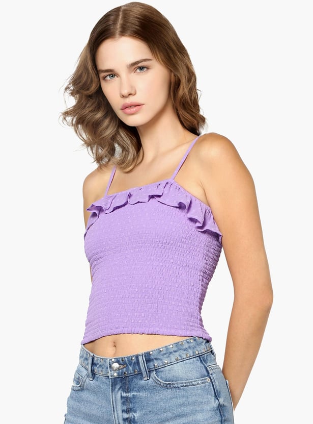 Buy ONLY Women Smocked Spaghetti Crop Top from ONLY at just INR 1999.0