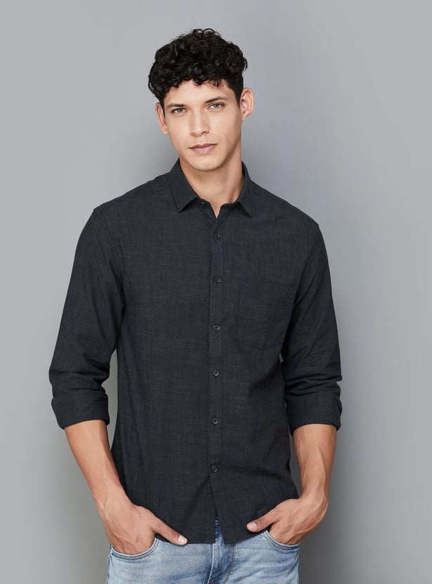 Buy CODE Men Solid Slim Fit Casual Shirt from CODE at just INR 1299.0
