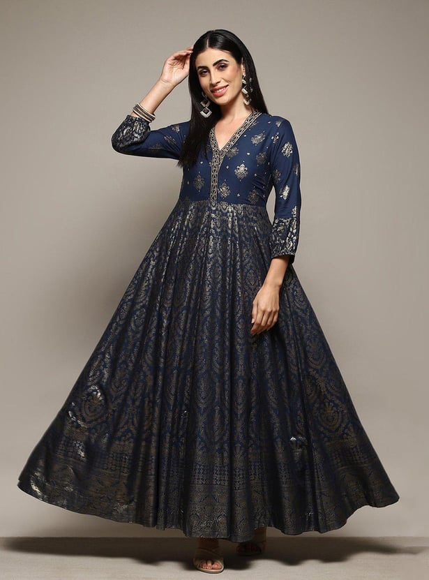 Buy BIBA Women Foil Print Fit and Flare Dress from BIBA at just INR 3999.0