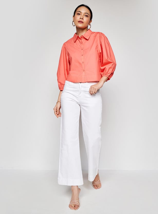 Buy AND Women Solid Balloon Sleeves Shirt from AND at just INR 1799.0