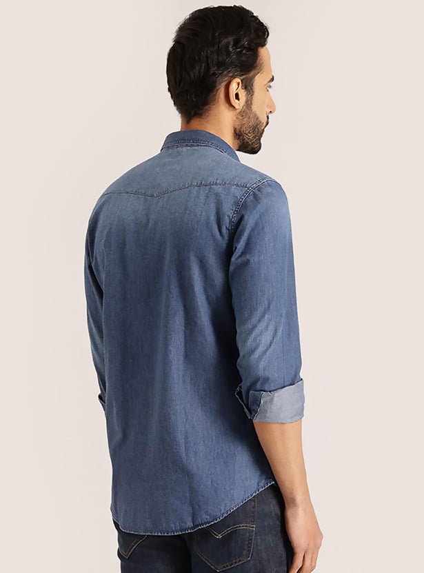 Buy INDIAN TERRAIN Men Washed Super Slim Denim Shirt from Indian ...