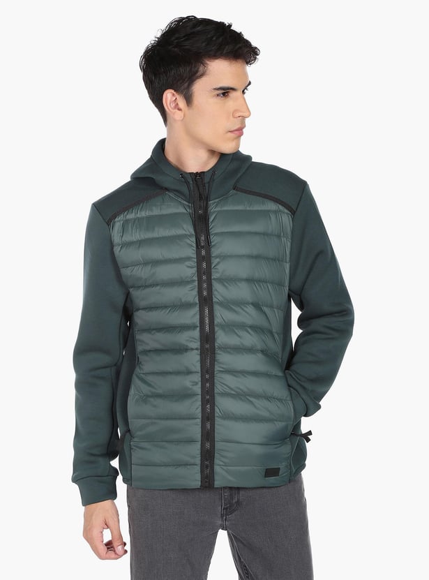 Buy FLYING MACHINE Men Solid Panelled Hooded Jacket from Flying Machine ...