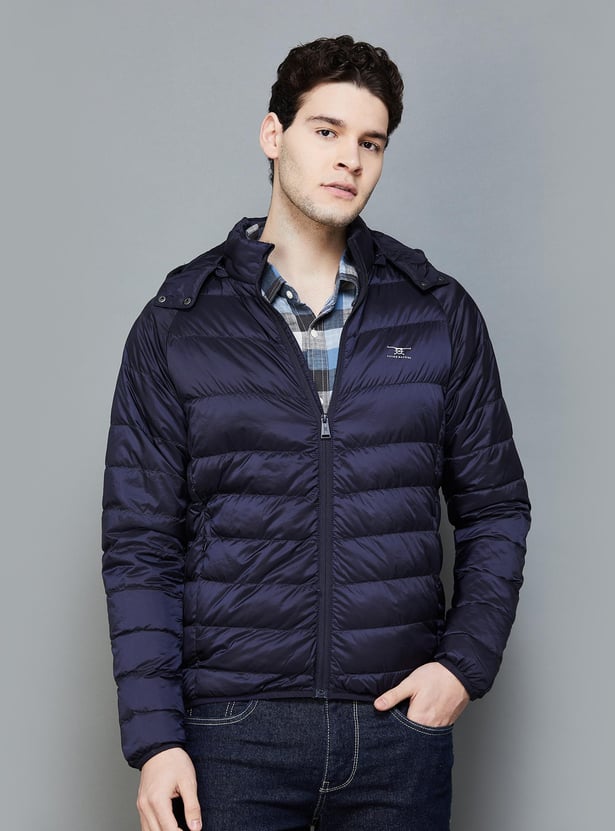 Buy FLYING MACHINE Men Solid Hooded Puffer Jacket from Flying Machine ...