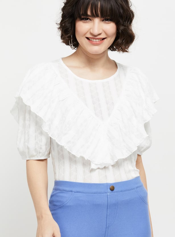 Buy Women Textured Ruffled Top Online at just Rs. 799.0 - 1000011345906 | Max Fashion