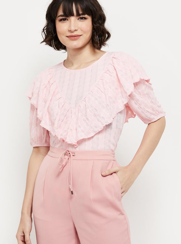 Buy Women Textured Ruffled Top Online at just Rs. 799.0 - 1000011345918 ...