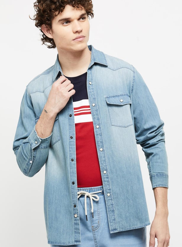 Buy Men Solid Slim Fit Denim Shirt Online at just Rs. 1199.0 ...