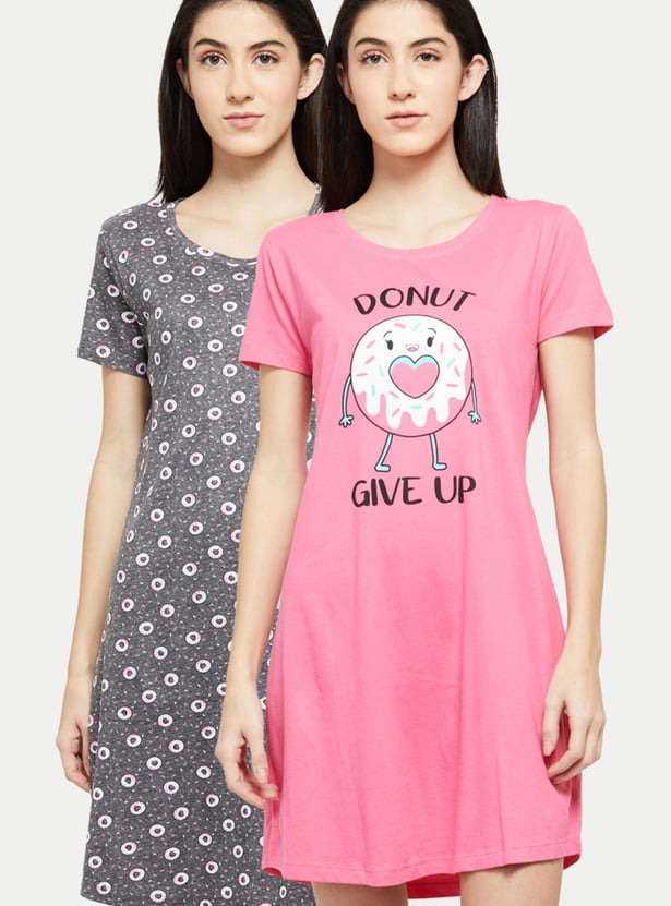 Buy Women Assorted Printed Short Sleeve Chemise - Pack of 2 Online at ...