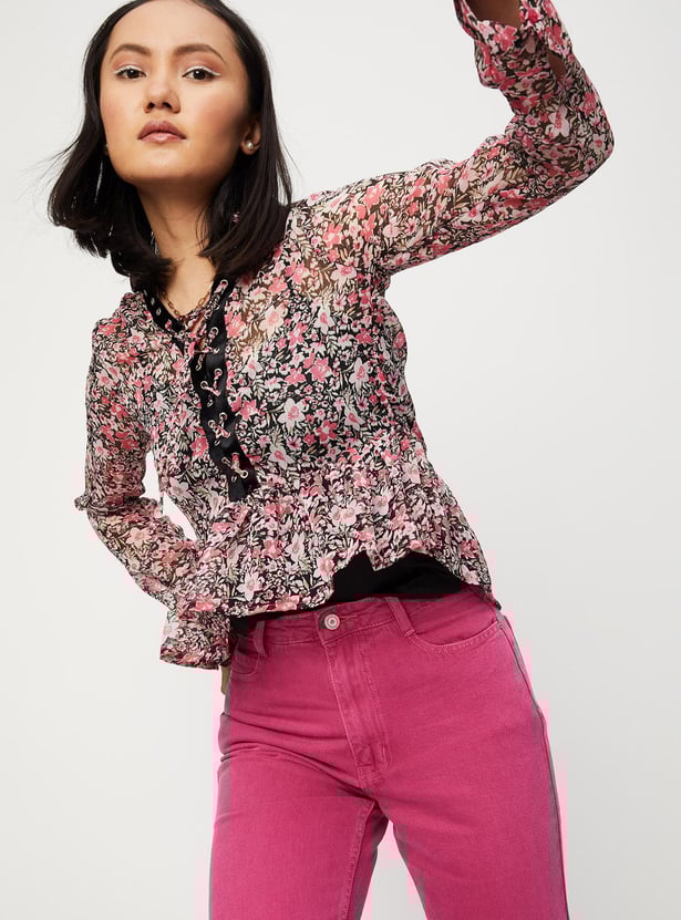 Buy Women Printed Velvet Neck Patch Top Online at just Rs. 799.0 ...