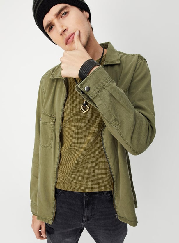 Buy Men Solid Denim Zipped Shacket Online at just Rs. 1499.0 ...