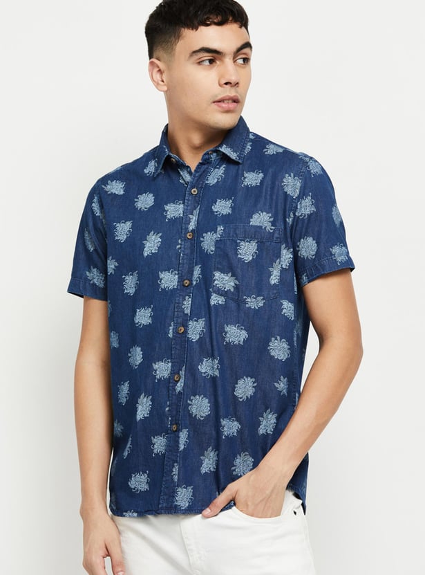 Buy Men Printed Half Sleeves Slim Fit Denim Shirt Online at just Rs ...