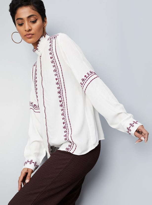 Buy Women Embroidered Scalloped Placket Top Online at just Rs. 899.0 ...