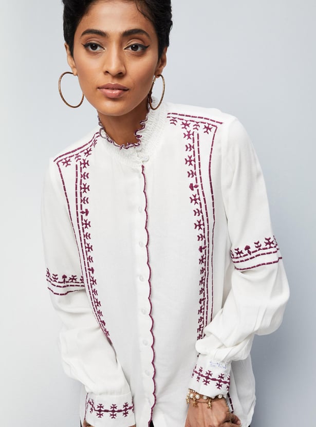 Buy Women Embroidered Scalloped Placket Top Online at just Rs. 899.0 ...