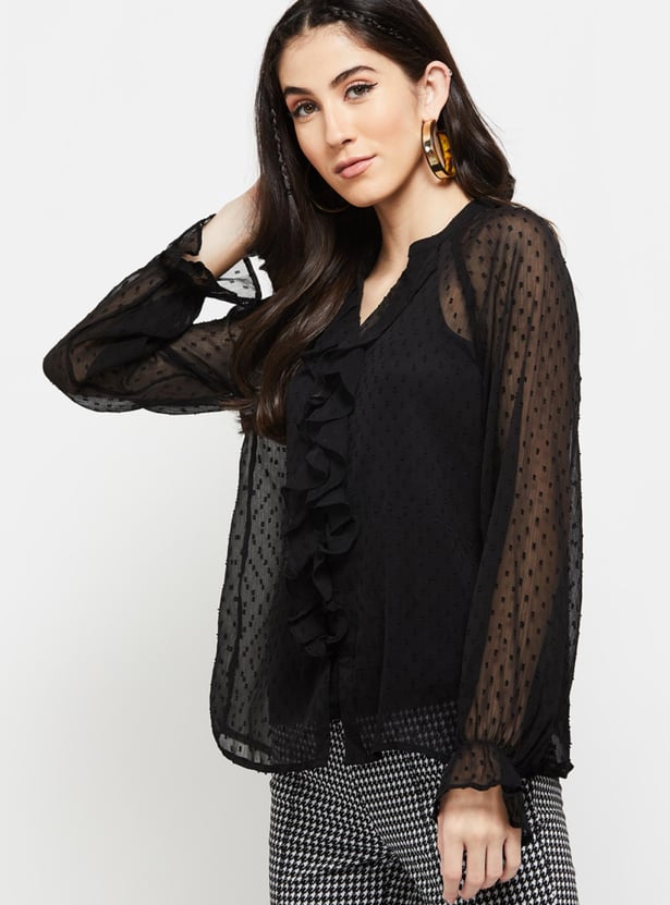 Buy Women Textured Ruffled Neckline Top Online at just Rs. 799.0 ...
