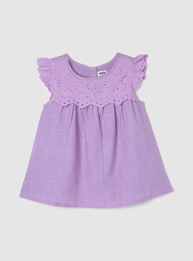 Buy Girls Schiffli Detailed Flutter Sleeves Woven Top Online at just Rs ...