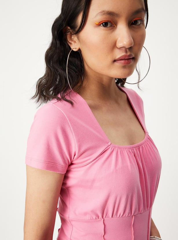 Buy Women Solid Square Neck Gathered Crop Top Online at just Rs. 499.0 ...