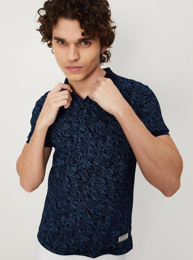Buy Men Slim Fit Indigo Printed Polo Online at just Rs. 899.0 ...