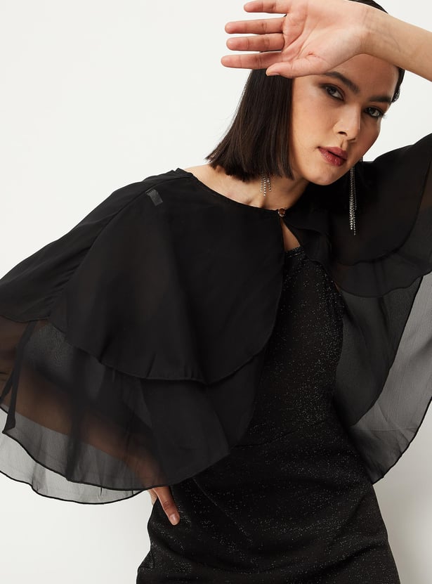 Buy Women Shimmer Layered Cape Dress Online at just Rs. 1299.0 ...