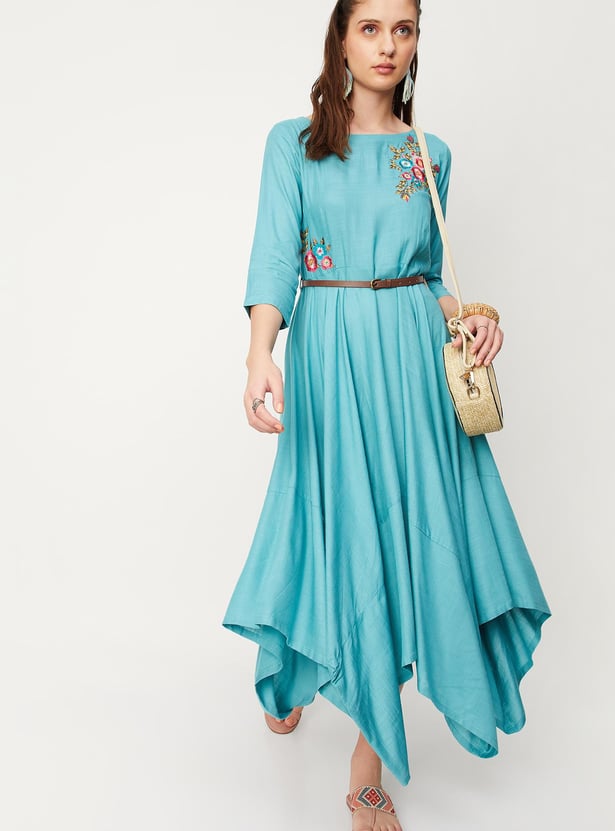 Buy Women Embroidered Waterfall Hem Dress Online at just Rs. 1299.0 ...