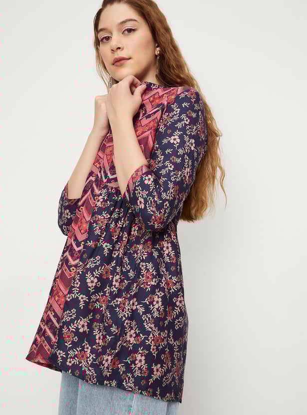 Buy Women Printed Panel Mandarin Collar Tunic Online at just Rs. 699.0 ...