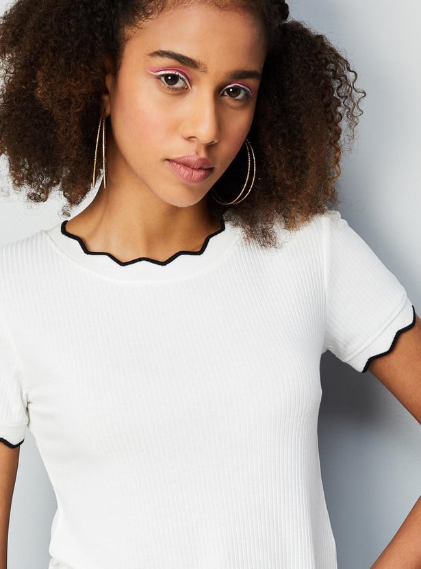 Buy Women Rib Knit Scalloped Edge Top Online at just Rs. 599.0 ...