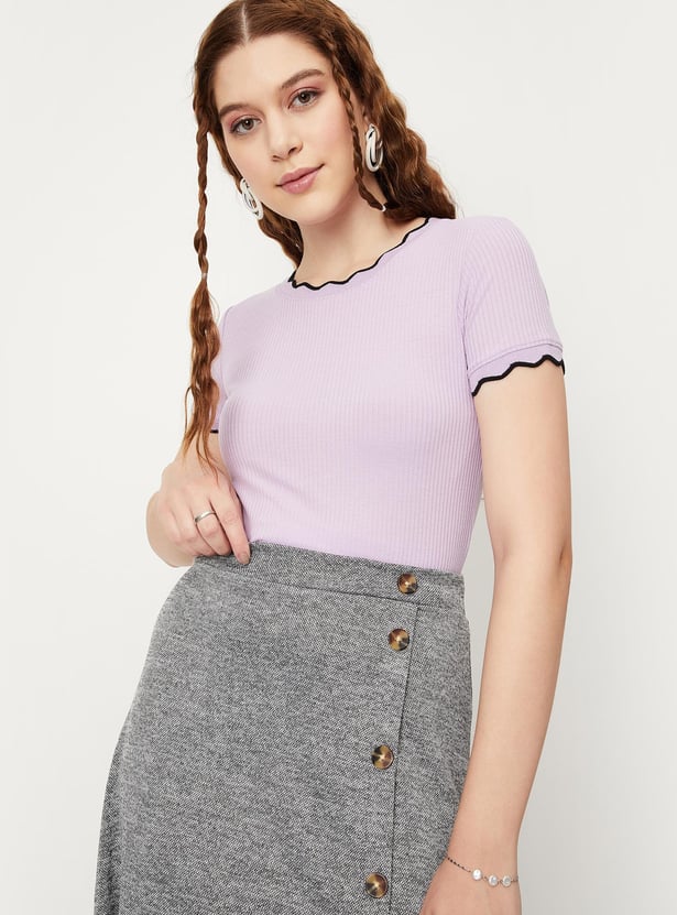 Buy Women Rib Knit Scalloped Edge Top Online at just Rs. 599.0 ...