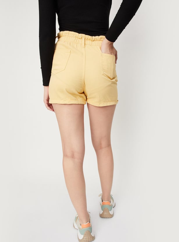Buy Women Solid Paperbag Waist Shorts Online At Just Rs 799 0
