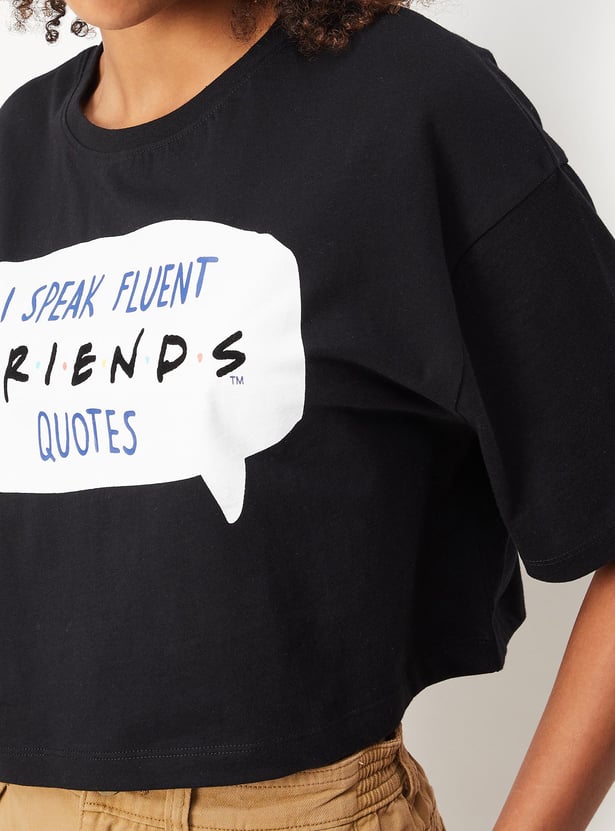 Buy Women Typographic Printed Crop T Shirt With Round Neck Online At