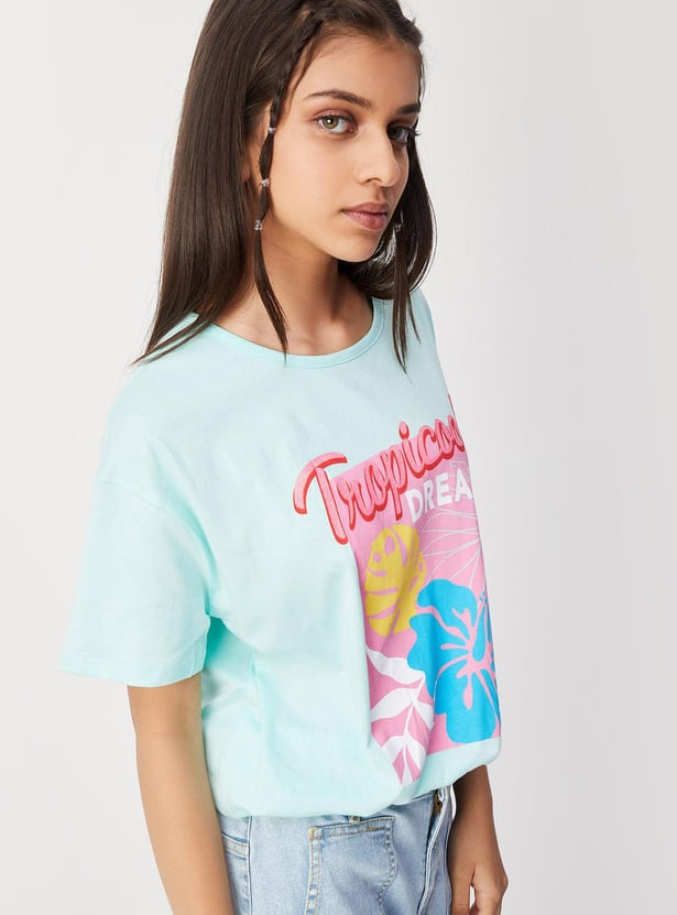 Buy Girls Elasticated Hem Graphic T-shirt Online at just Rs. 299.0 ...