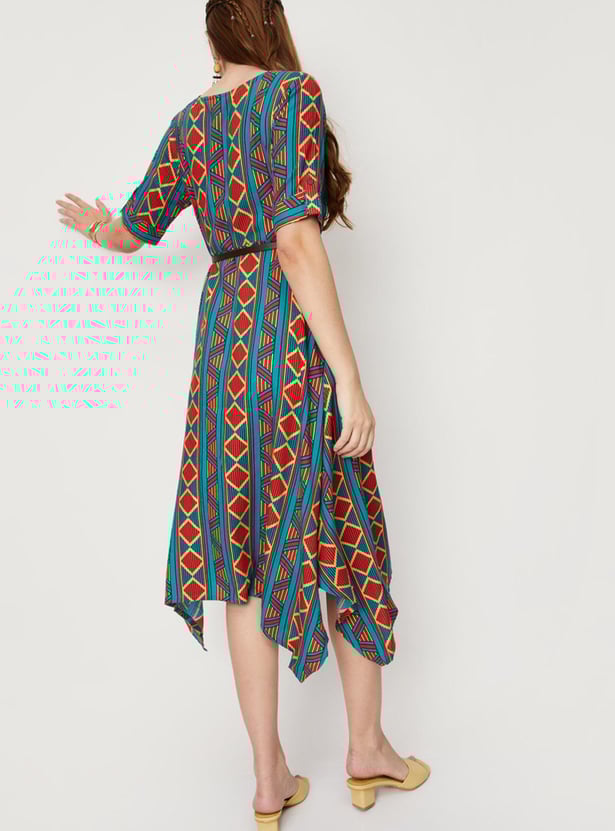 Buy Women Printed Belted Waterfall Hem Dress Online at just Rs. 999.0 ...