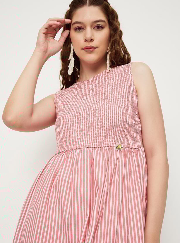 Buy Women Striped Smocked Yarn Dyed Dress Online At Just Rs 1199 0