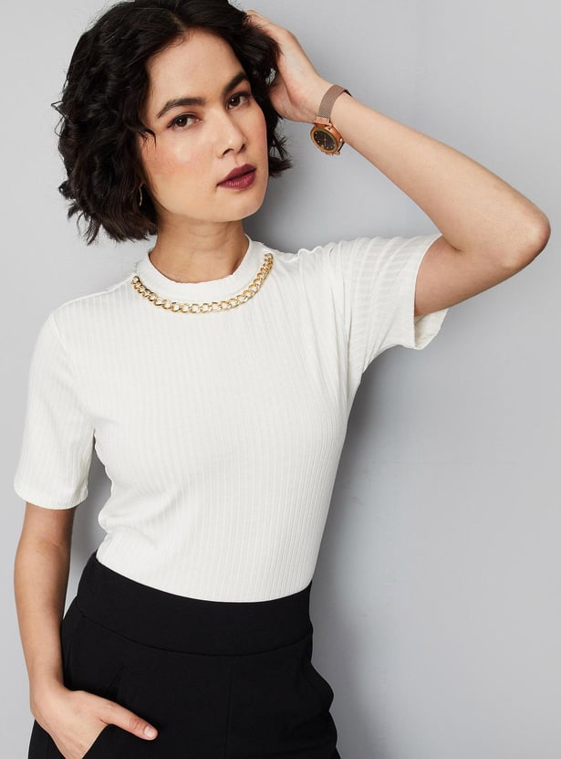 Buy Women Ribbed Chain Detail Top Online at just Rs. 799.0 ...