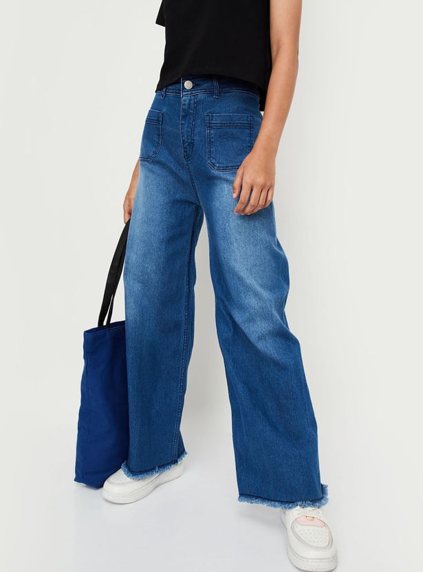 Buy Girls Washed Frayed Hem Jeans Online at just Rs. 899.0 ...