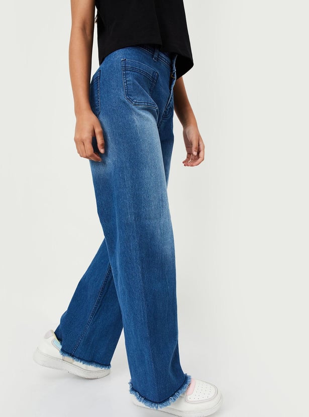 Buy Girls Washed Frayed Hem Jeans Online at just Rs. 899.0 ...