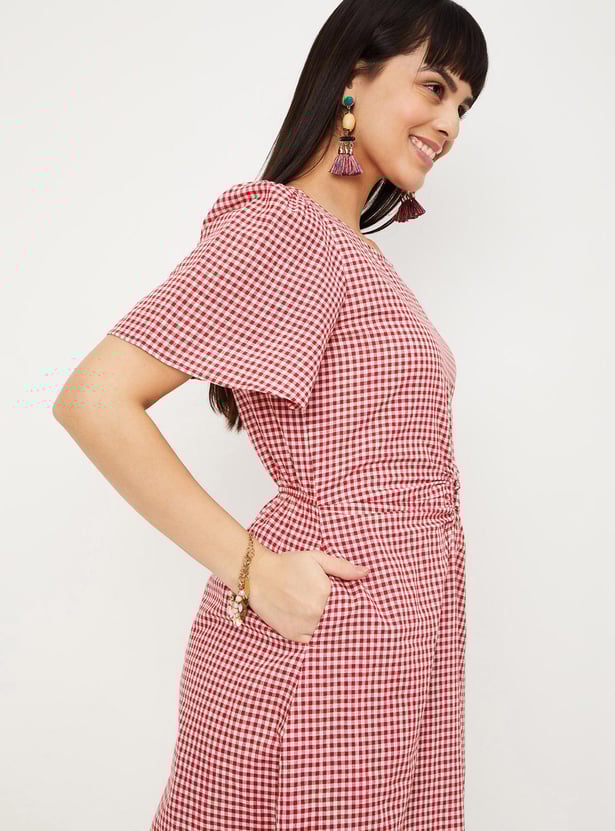 Buy Women Gingham Checked Cut Out Dress Online At Just Rs 999 0