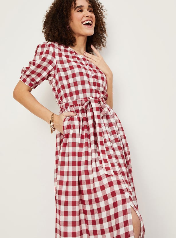 Buy Women Checked Button-Down Midi Dress Online at just Rs. 999.0 ...